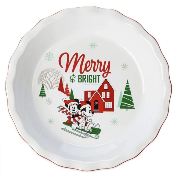 Disney | Dining | Disney Merry Bright Mickey Minnie Baking Pie Dish ...